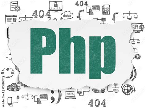database concept php on torn paper background stock illustration