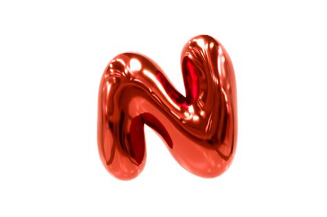 풍선 글꼴 메텔릭 빨간 편지 N 현실적인 헬륨 풍선으로 만든 프리미엄 3d 일러스트 금속에 대한 스톡 사진 및 기타 이미지 금속 디지털 생성 이미지 바람 Istock