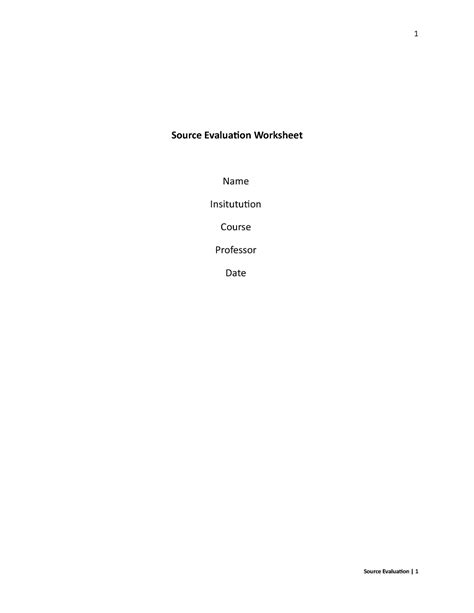 Source Evaluation Worksheet Completed Source Evaluation Worksheet