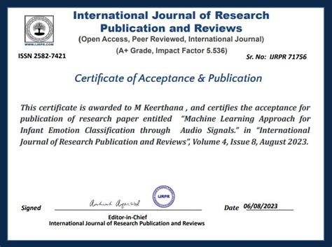 Keerthana M On Linkedin Acceptance And Publication International