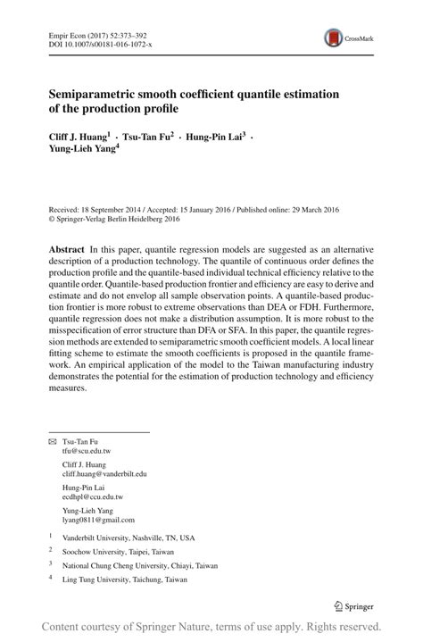 semiparametric smooth coefficient quantile estimation of the production