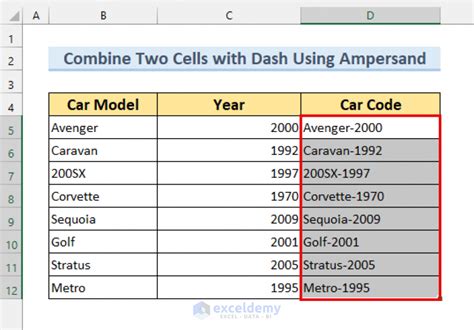 How To Combine Two Cells In Excel With A Dash 5 Methods Exceldemy