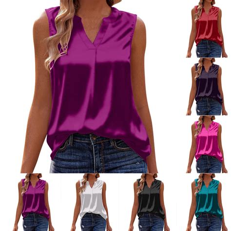 Miluxas Women S Silk Satin Tank Tops Clearance V Neck Sleeveless Down Blouse Causal Summer Cami