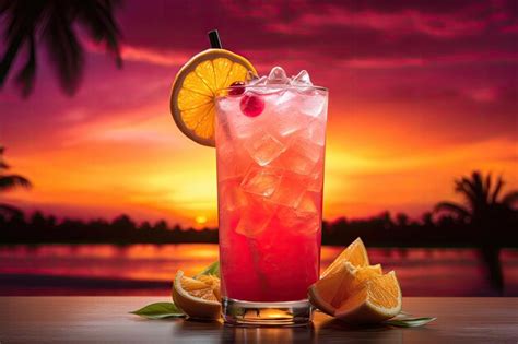 Premium Ai Image Exotic Sunset Sip A Vibrant Blend Of Pink Lemon And Ice