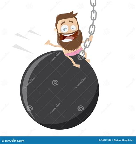 Funny Cartoon Man Swinging On A Wrecking Ball Stock Vector