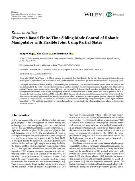 Pdf Observer Based Finite Time Sliding Mode Control Of Robotic