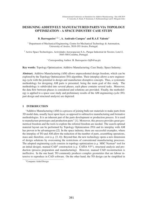 Pdf Designing Additively Manufactured Parts Via Topology Optimization