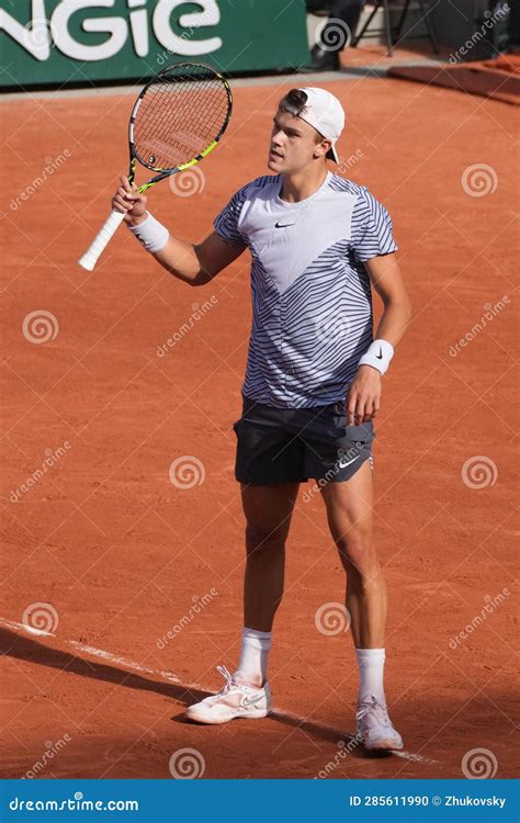Holger Rune Of Denmark In Action During Men First Round Match Against