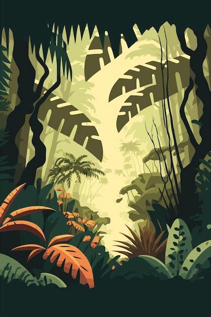 Premium Vector Jungle Background Vector Flat Color Cartoon Illustration Bright Jungle In The