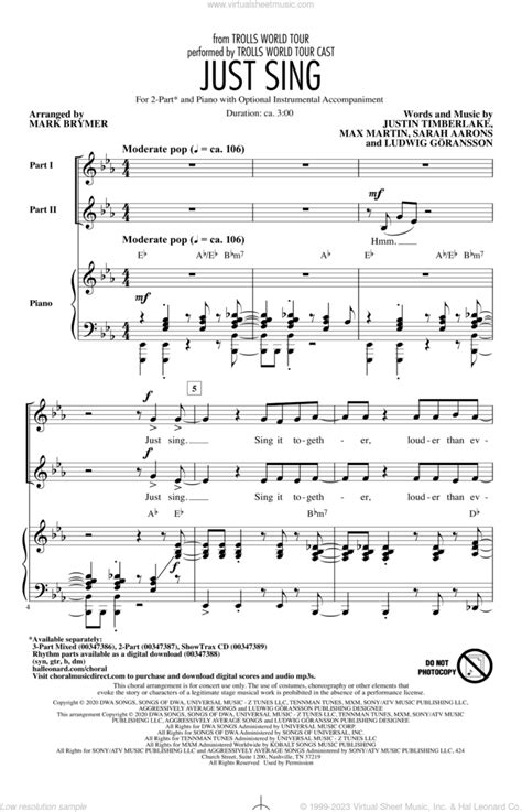 Cast Just Sing From Trolls World Tour Arr Mark Brymer Sheet