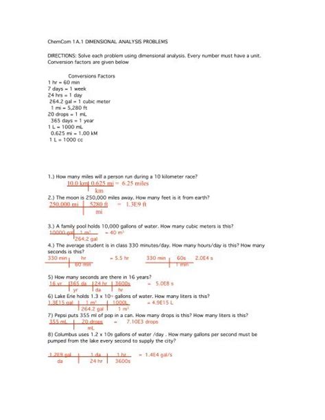 Dimensional Analysis Worksheet 1 English Fcs Worksheets Library