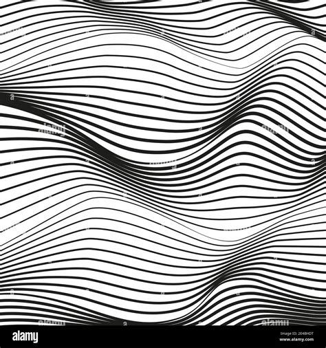 Black Undulating Lines On White Background Deformed Surface Abstract Op Art Pattern Modern