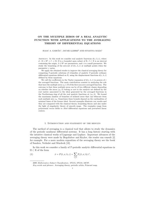 Pdf On The Multiple Zeros Of A Real Analytic Function With