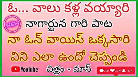 Vaalu Kalla Vayyari My Own Voice Song Lyrics Mass Movie Nagarjuna