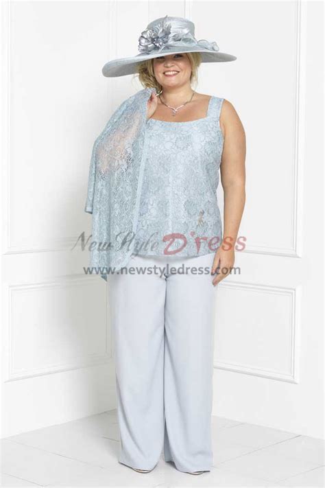 Plus Size Lace Three Piece Mother Of The Bride Pant Suits Dress Nmo 305