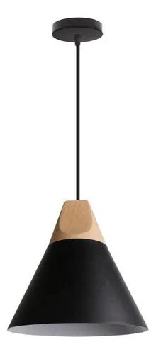 Lampara Colgante Techo Campana Nordica Metal Madera Excelent Negro MercadoLibre