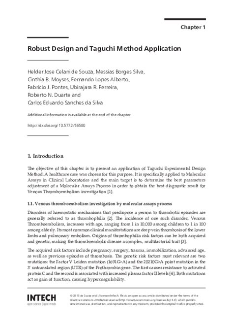 Pdf Book Chapter Robust Design And Taguchi Method Application From Doe Application Edited By