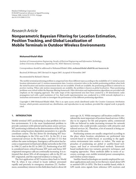 Pdf Nonparametric Bayesian Filtering For Location Estimation