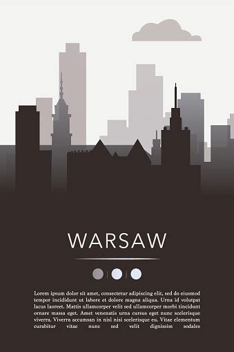바르샤바 도시 서식 파일 웹 사이트 프리젠 테이션 첫 페이지 초대장 스카이 라인 랜드 마크와 출판물 시트 벡터 폴란드 이미지 레이아웃 간단하고 회색조 0명에 대한 스톡 벡터