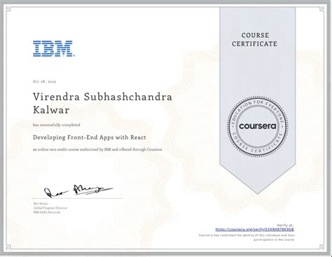 Virendra Kalwar On Linkedin Frontenddevelopment React Webdevelopment Certificate