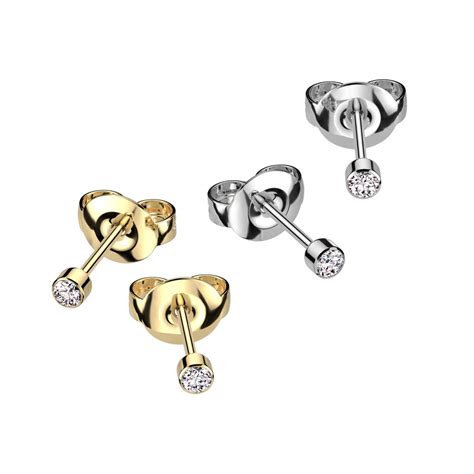 Bezel Set Cz Stud Earrings Voodoo Body Jewellery