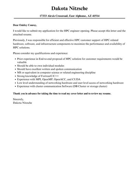 Hpc Engineer Cover Letter Velvet Jobs