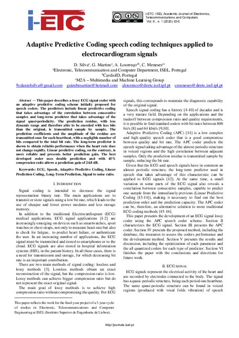Pdf Adaptive Predictive Coding Speech Coding Techniques Applied To Electrocardiogram Signals