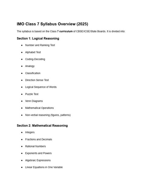 Imo Class 7 Syllabus Overview 2025 Pdf