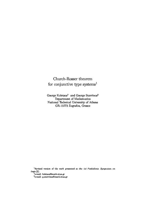 Pdf Church Rosser Theorem For Conjunctive Type Systems