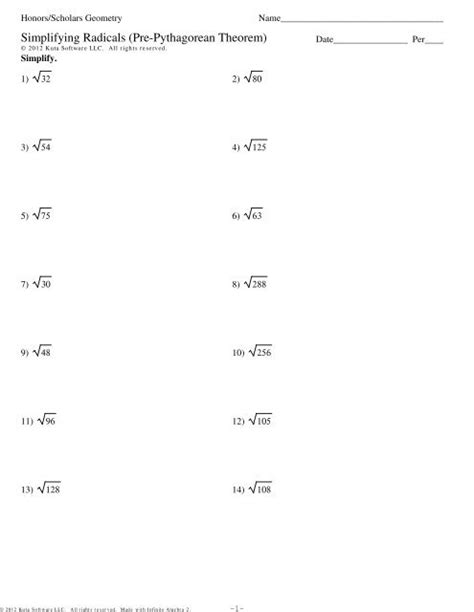 WS Simplifying Radicals Worksheets Library