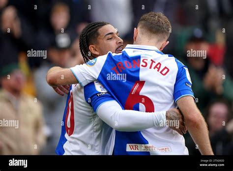 Blackburn Rovers Tyrhys Dolan Left Celebrates Scoring Their Sides