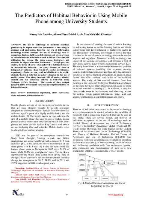 Pdf The Predictors Of Habitual Behavior In Using Mobile Phone Among University Students