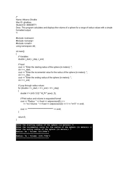 C Lab 2 Sphere Volume Calculation And Input Validation Studocu