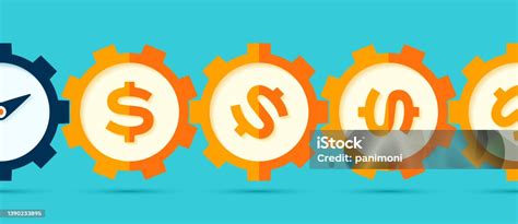 스톱워치와 기어와 달러 시간은 돈 투자 메커니즘 현금 당신을위한 벡터 디자인 객체 만들기 프로젝트 시간에 대한 스톡 벡터 아트 및 기타 이미지 Istock