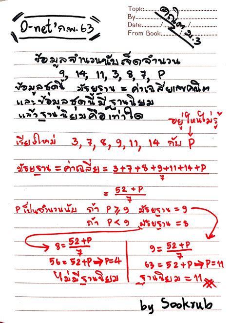 Sookrub Tutor ค่ากลาง ค่าเฉลี่ยเลขคณิต มัธยฐาน ฐานนิยม