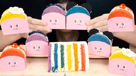 Asmr 도레도레 크림 산도 무지개 케이크 디저트 먹방 Kream Sand Rainbow Cake Dessert Mukbangeating Show Youtube