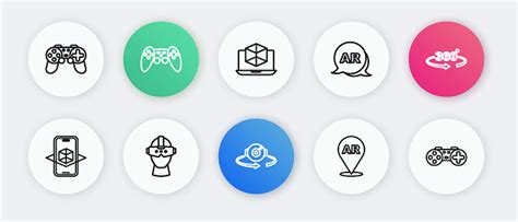 360도 뷰 3d 모델링 증강 현실 Ar 게임 패드 및 가상 안경 아이콘을 설정합니다 벡터 3차원 형태에 대한 스톡 벡터 아트