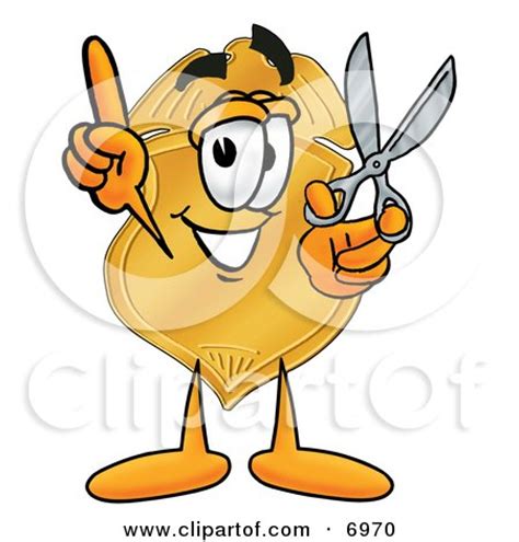 Clipart Picture Of A Badge Mascot Cartoon Character Holding A Pair Of