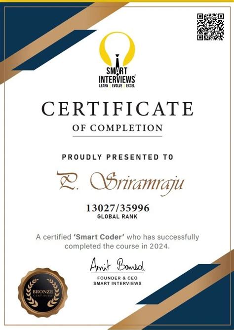 Sriram Raju On Linkedin 💼 Bronze Certified In Dsa And Problem Solving Smart Interviews 💼 Im