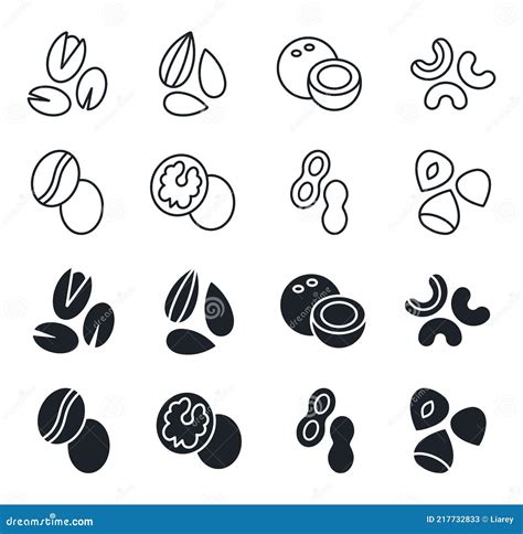 Nuts Icon Set Vector Linear Icons Contour Outline Silhouette