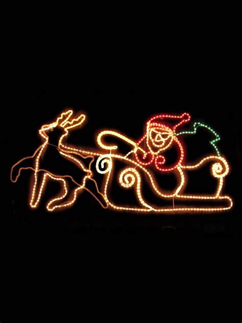 Large Santa In Sleigh With Flying Rudolph Rope Light Silhouette 2m