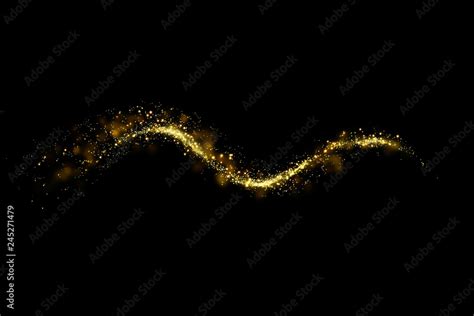 Gold Glitter Particles Lights Trail And Bokeh On A Black Background