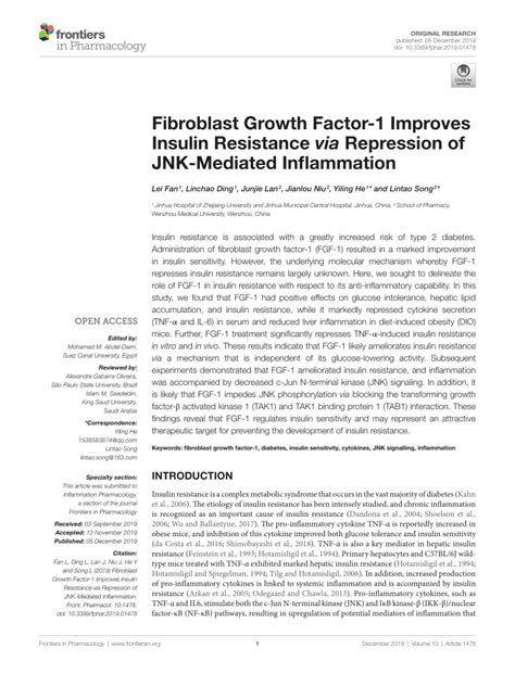 Pdf Fibroblast Growth Factor 1 Improves Insulin Resistance Via