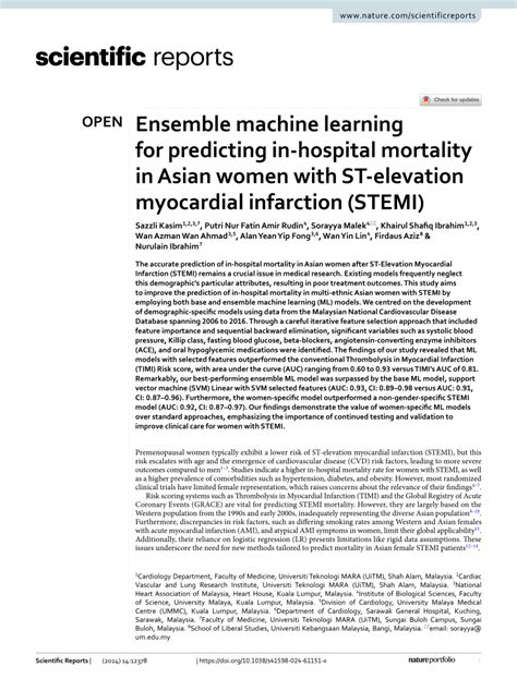 pdf ensemble machine learning for predicting in hospital mortality in asian women with st