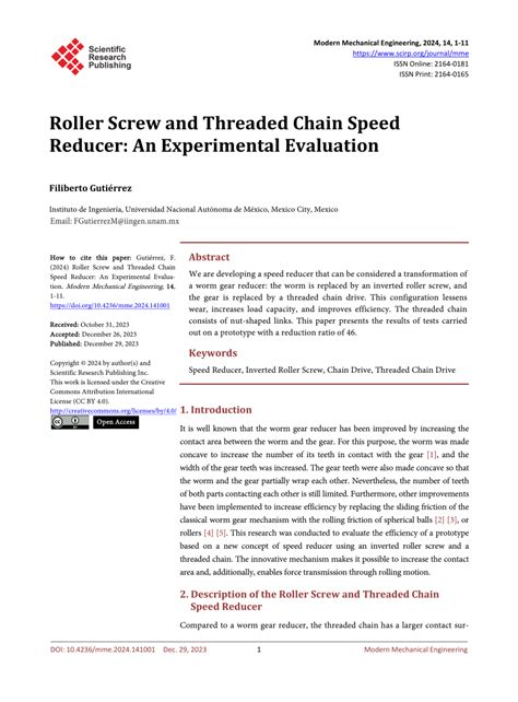 Pdf Roller Screw And Threaded Chain Speed Reducer An Experimental