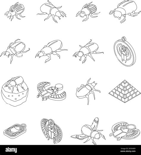 Scarab Beetle Icons Set Isometric Set Of Scarab Beetle Vector Icons Outline Thin Lne Isolated