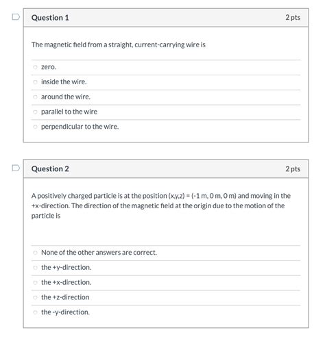 Solved Question 1 2 Pts The Magnetic Field From A Straight