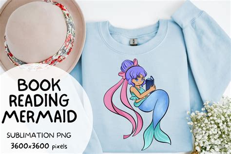 Book Reading Mermaid Sublimation Design Mermaid Clipart Png