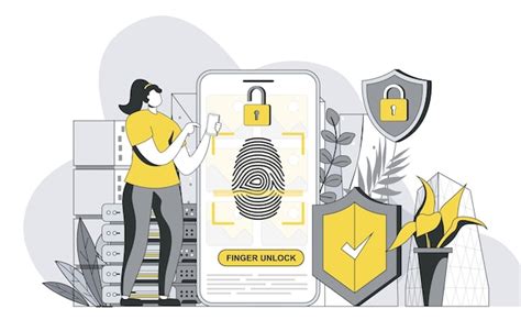 Premium Vector Biometric Access Control Concept With Outline People Scene Woman Unlocking