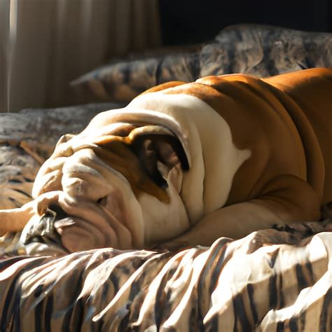 Premium Photo The Dog Sleeps On The Master Bed The English Bulldog Is